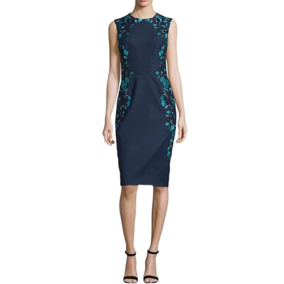 Lela Rose | Dresses | Lela Rose Womens Embroidered Navy Blue Cocktail ...
